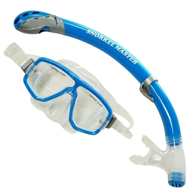 Snorkel Master Snorkeling Adult Mask & Semi-Dry Snorkel Combo, Blue ...