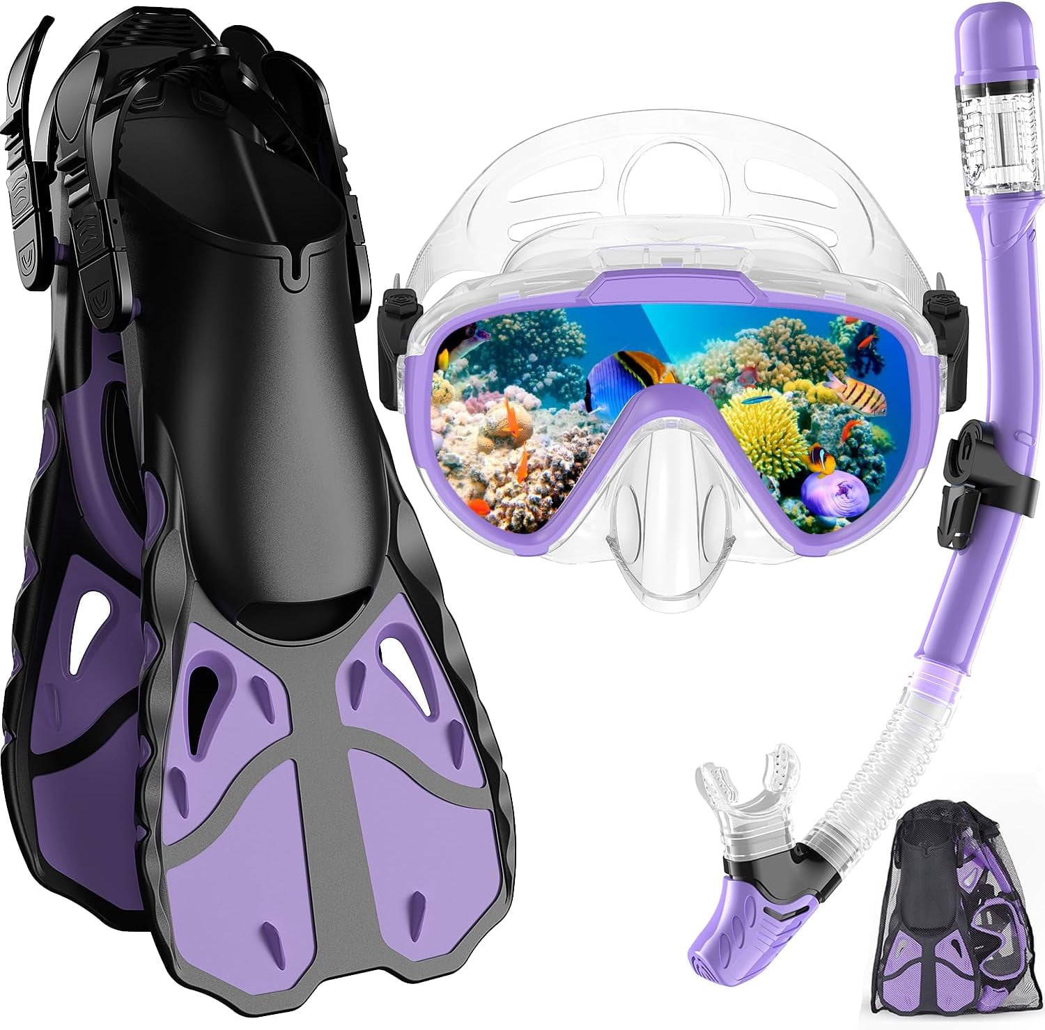 Snorkel Set with Fins for Adults, Snorkeling Gear for Adults Men and ...