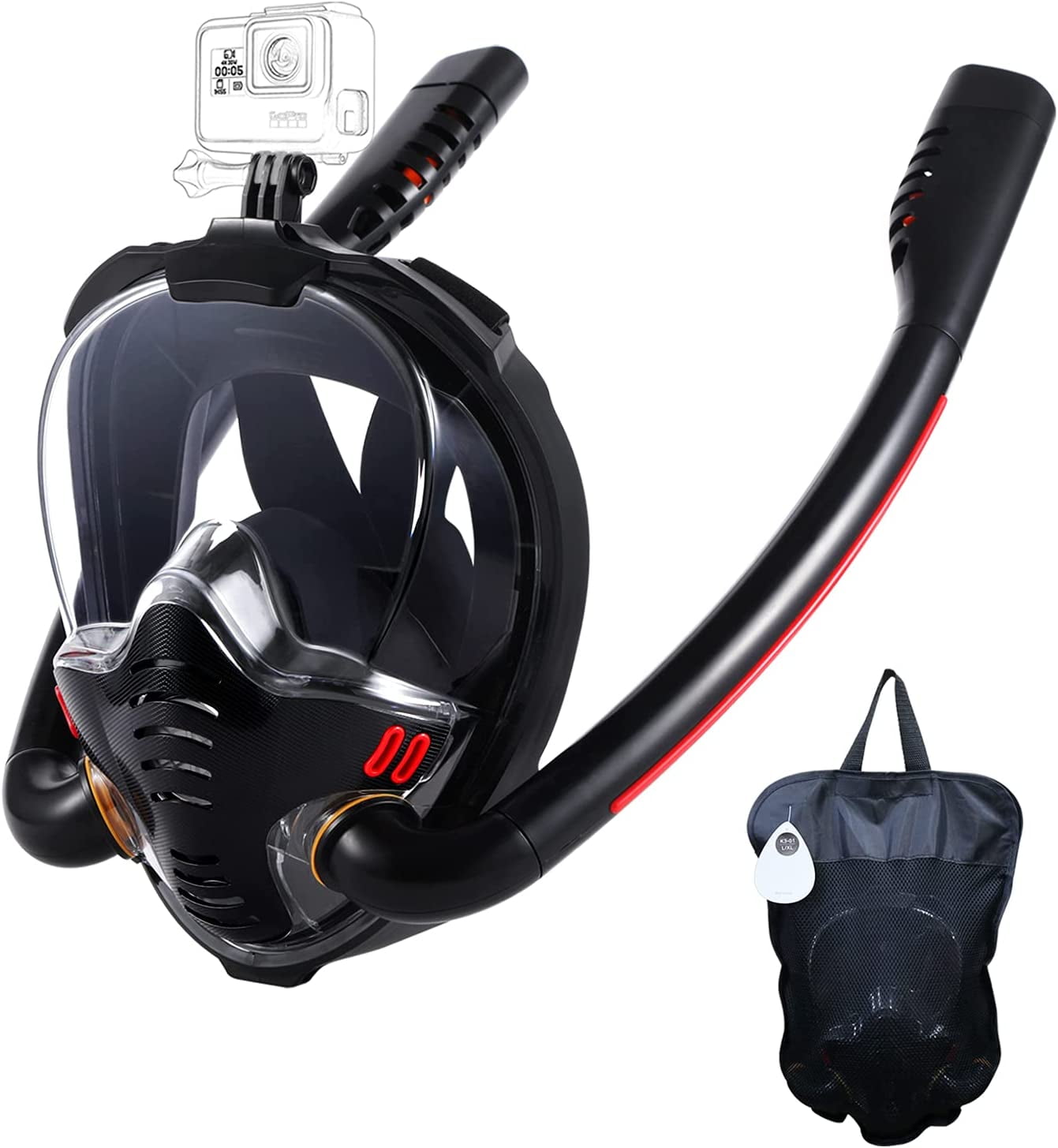 Snorkeling Mask, Double Tube Silicone Full Dry Diving Mask Adult ...