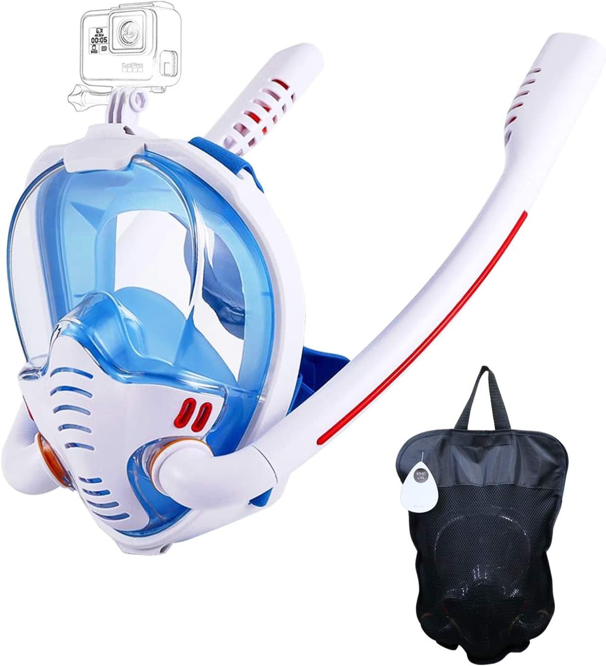 Snorkeling Mask, Double Tube Silicone Full Dry Diving Mask Adult ...