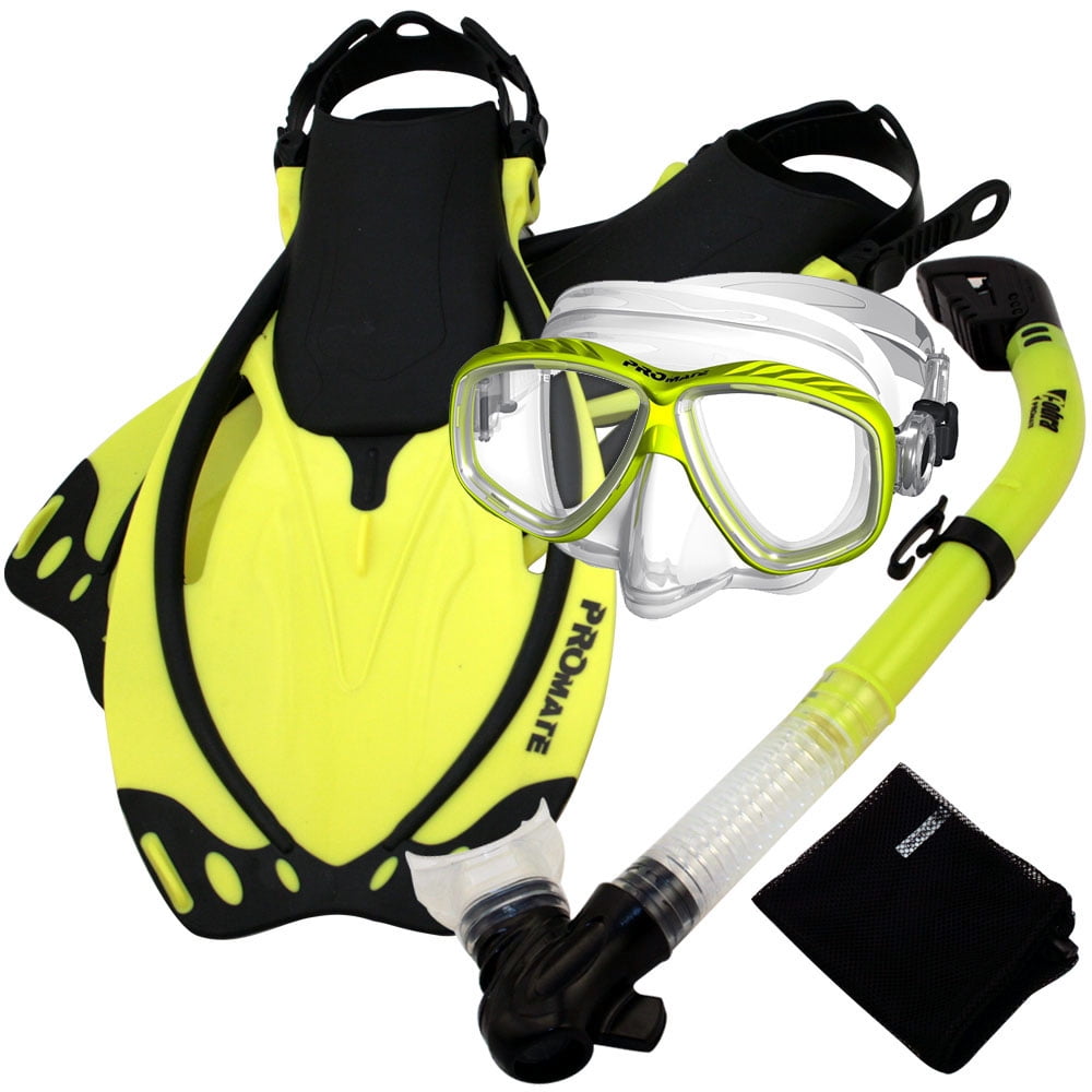 Snorkeling Scuba Dive DRY Snorkel Purge Mask Diving Fins Gear Set ...