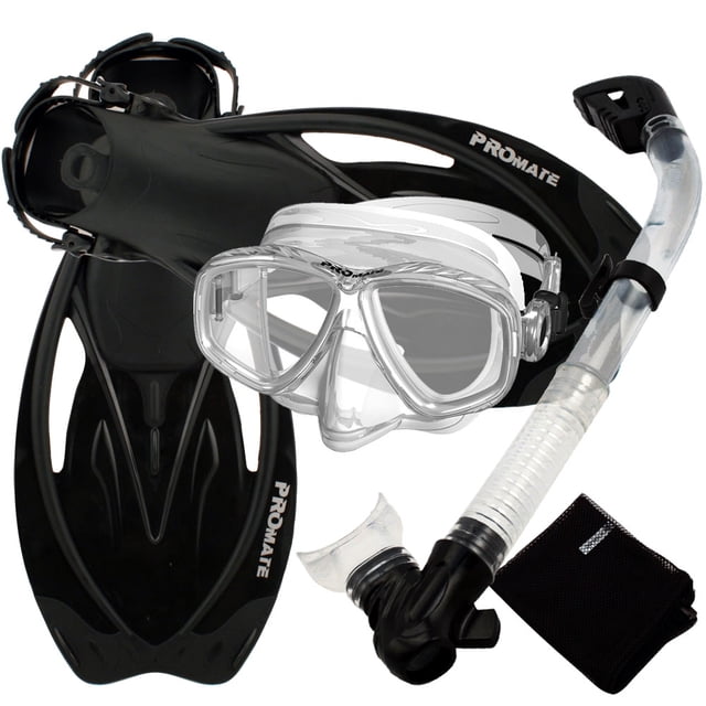 Snorkeling Set Scuba Dive Gear Snorkel Mask Diving Fins Set, ClrBk, SM ...