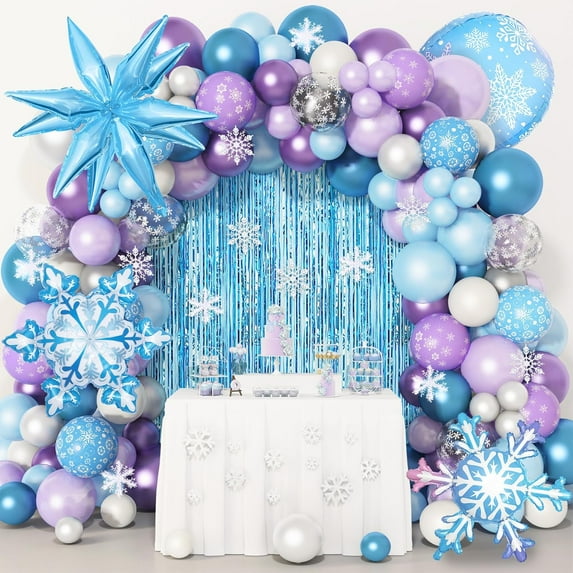 Snow Birthday Party Supplies, Balloon Garland Arch Kit Fringe Curtain ...