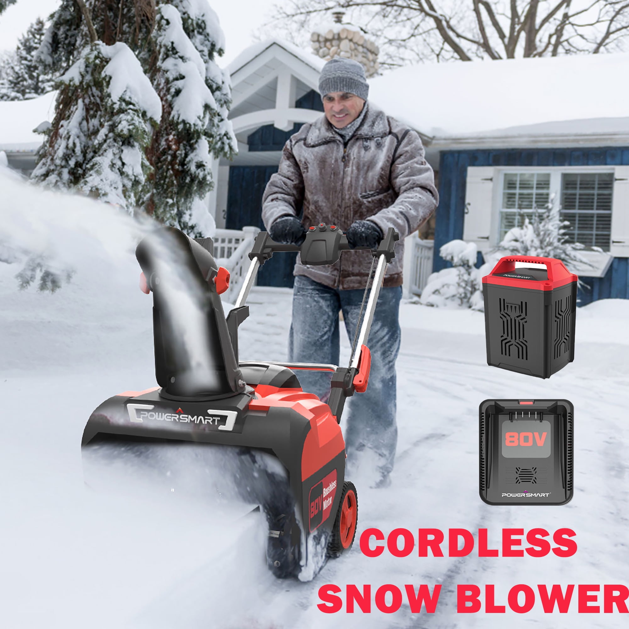 Snow Blower Cordless, Electric Snow Thrower Battery Powered for Quick ...