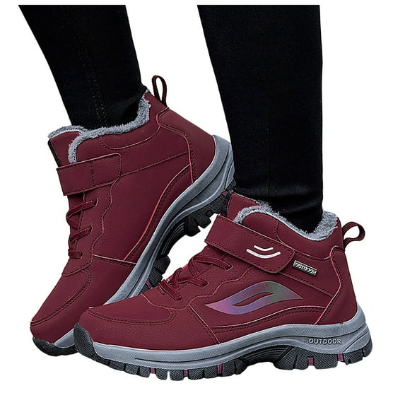 Snow Boots for Women Furry Lined Warm Ankle Booties Hook and Loop Lace ...