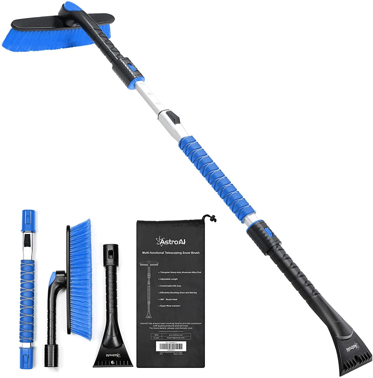 Snow Brush and Extendable 47.2" Ice Scraper, Snow Broom with 360 ...