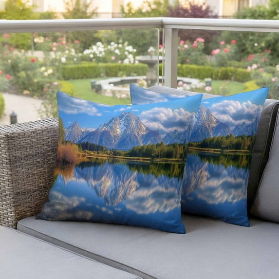 Snow Capped Mountain Waterproof Throw Pillow Covers Set of 2 Lake ...