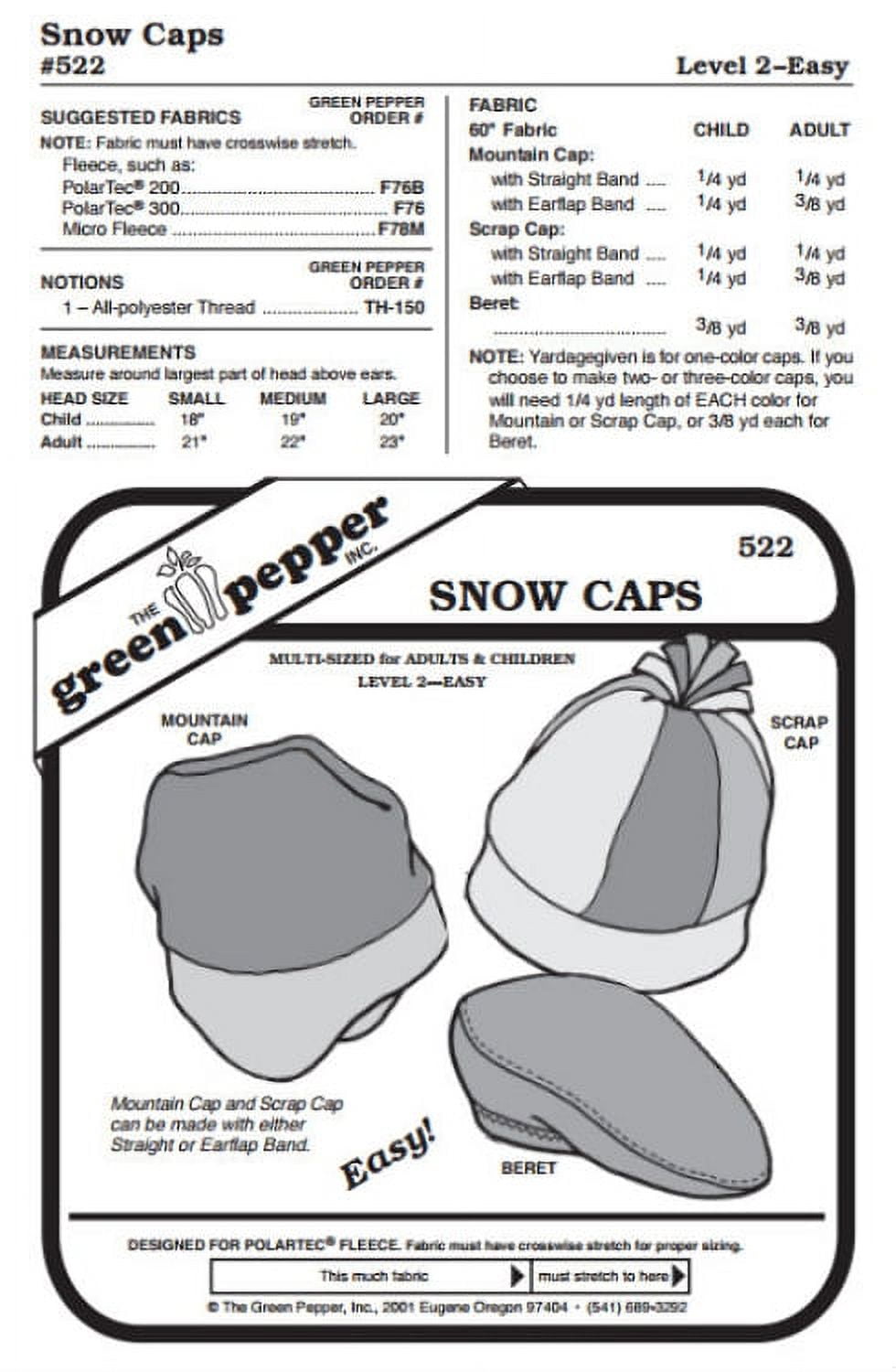 Snow Caps Hats Headgear Cold Weather #522 Sewing Pattern (Pattern Only ...