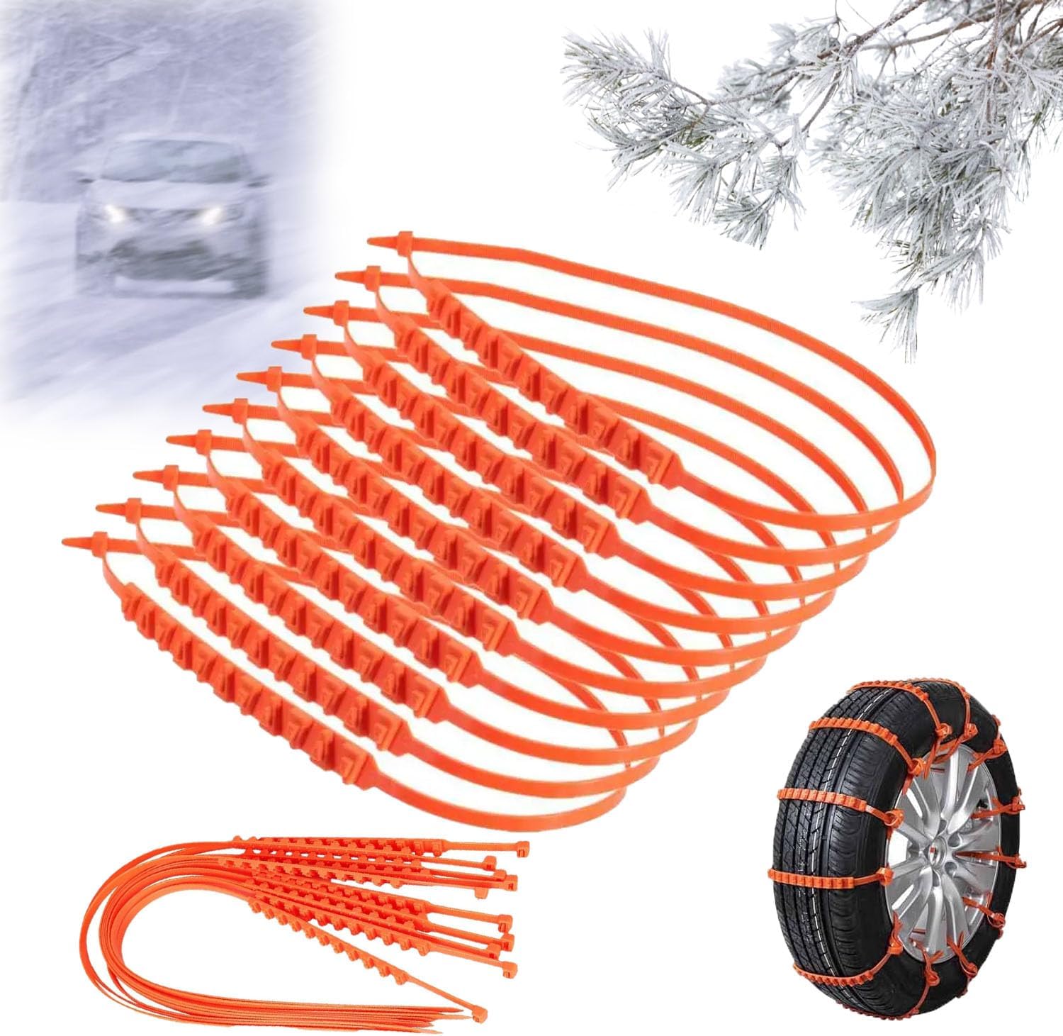 Snow Chains For Car Tires, Reusable Tire Chains, Adjustable Anti-Slip ...