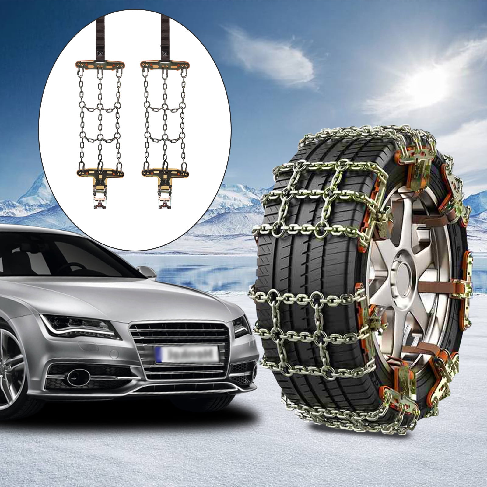 Snow Chains for Cars Pickup Trucks SUVs | 2PC Adjustable Tire Traction ...