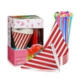 6oz Shaved Ice Snow Cone Cups and Neon Plastic Spoon Straws (Pack of 40 ...