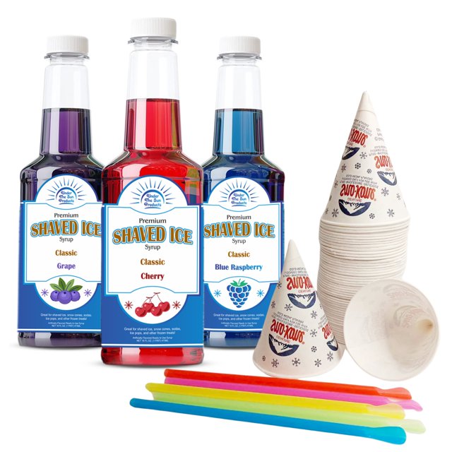 Snow Cone Kit - 1ct 16oz of each Flavor (Cherry, Grape and Blue ...