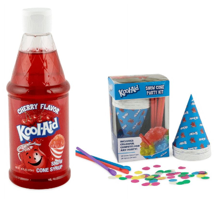 Kool-Aid Snow Cone Set: Cherry Syrup, Paper Cones & Spoon Straws ...