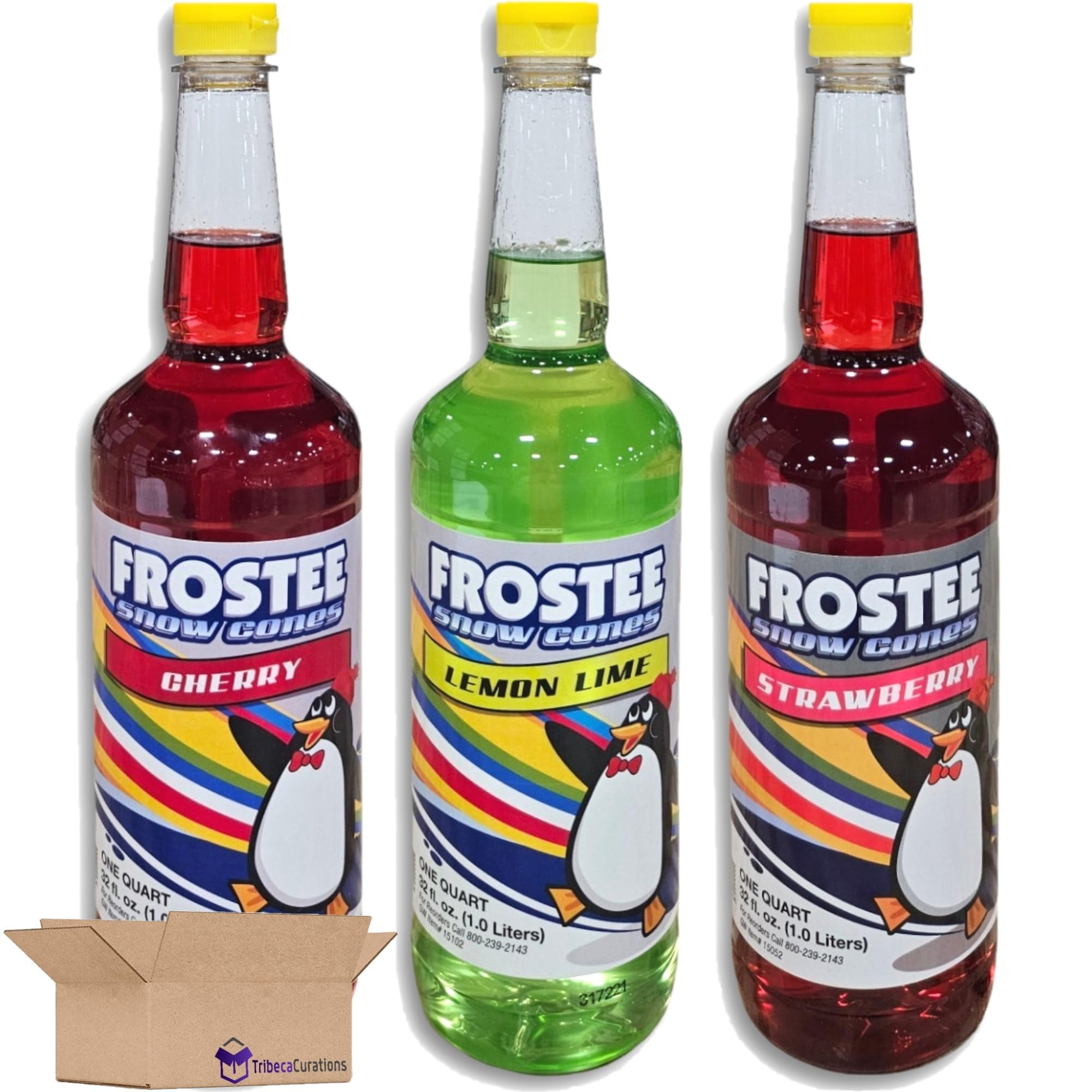 Snow Cone Syrup 3 Flavor Variety Pack Cherry, Lemon Lime, Strawberry ...