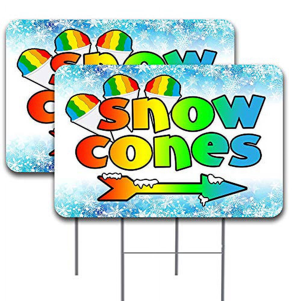 Snow Cones (Arrow) 2 Pack Double-Sided Yard Signs 16" x 24" with Metal ...
