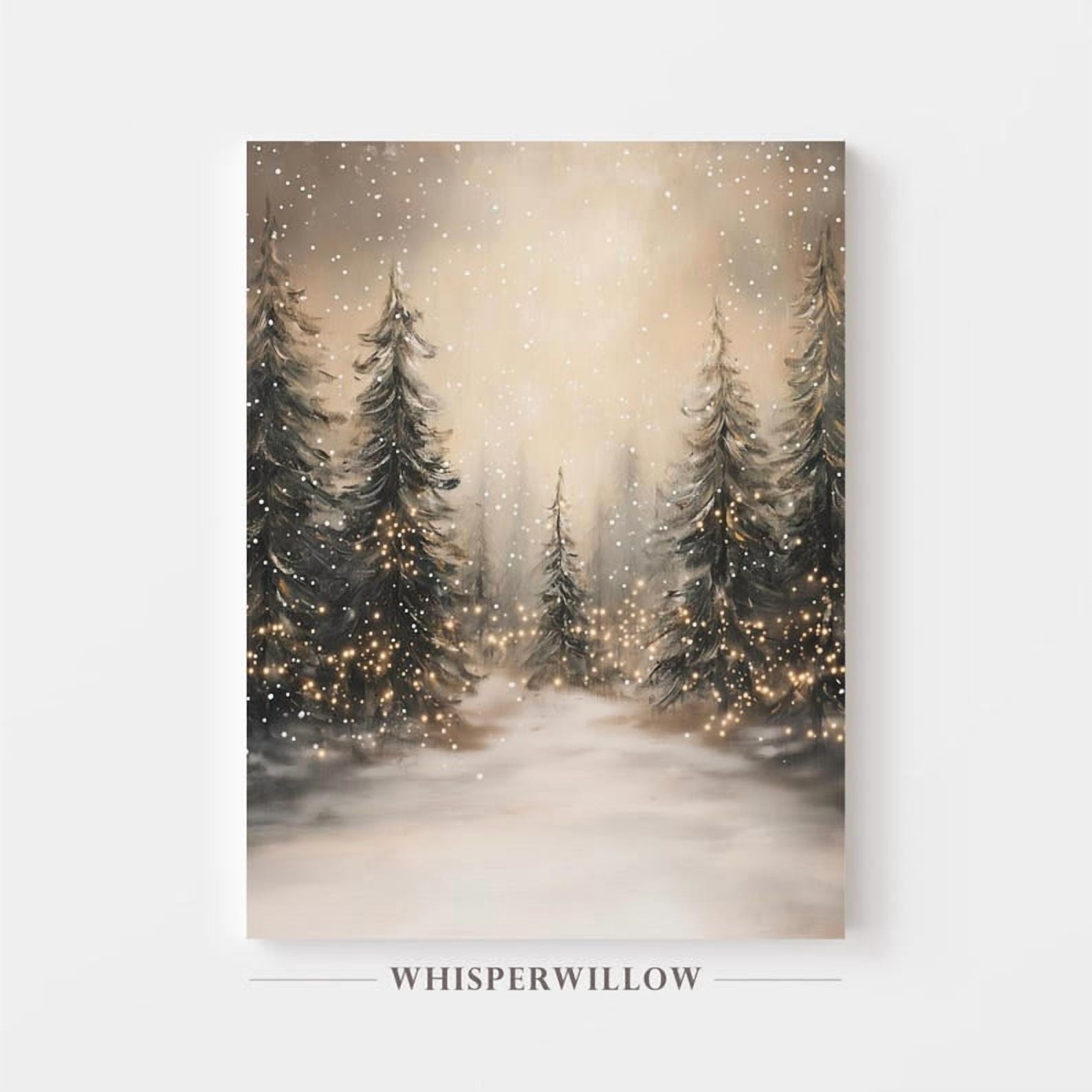 Snow Covered Pine Woods CANVAS Wall Decor - Cozy Twinkle Lights ...