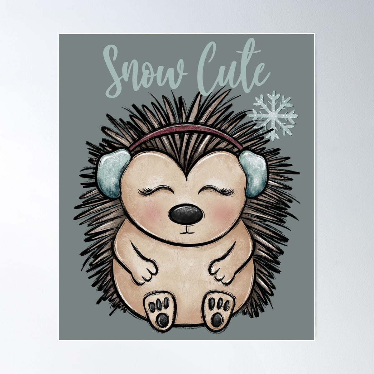 Snow Cute Hedgehog, Hedge Hog, Cozy Winter, Ear Muffs, Snowflake Poster ...