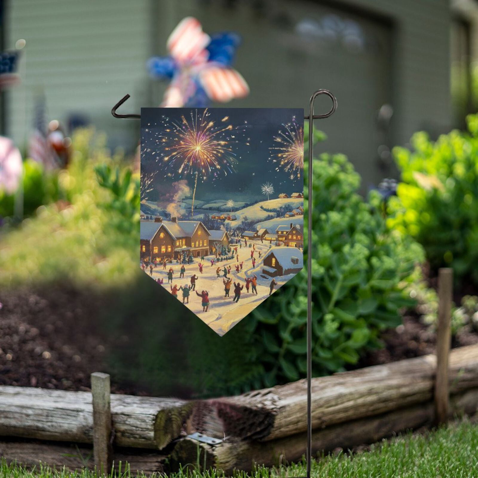 Snow Fireworks Blooming Garden Flag 18" x 12.5" Double Sided Yard Lawn ...
