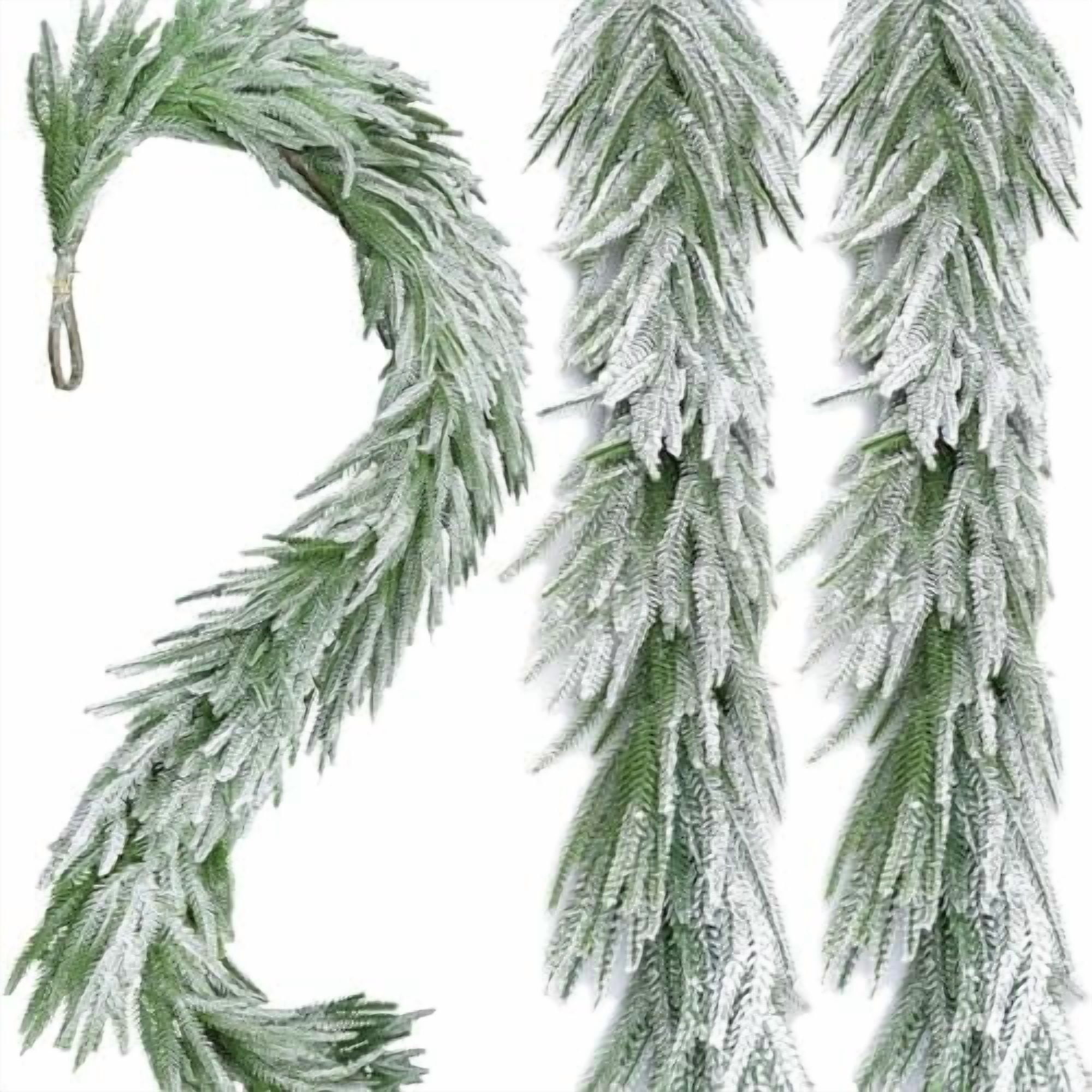Snow Flocked Norfolk Pine Garlands, 108 Inch Real Touch Winter Pine ...