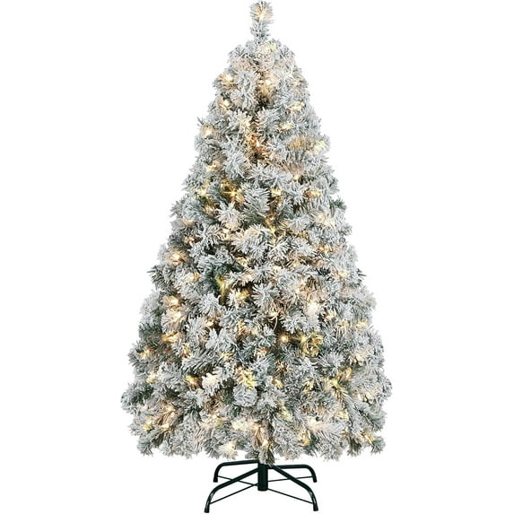 Snow Flocked Pre-Lit Christmas Tree! Warm White Lights + Lush Tipped ...