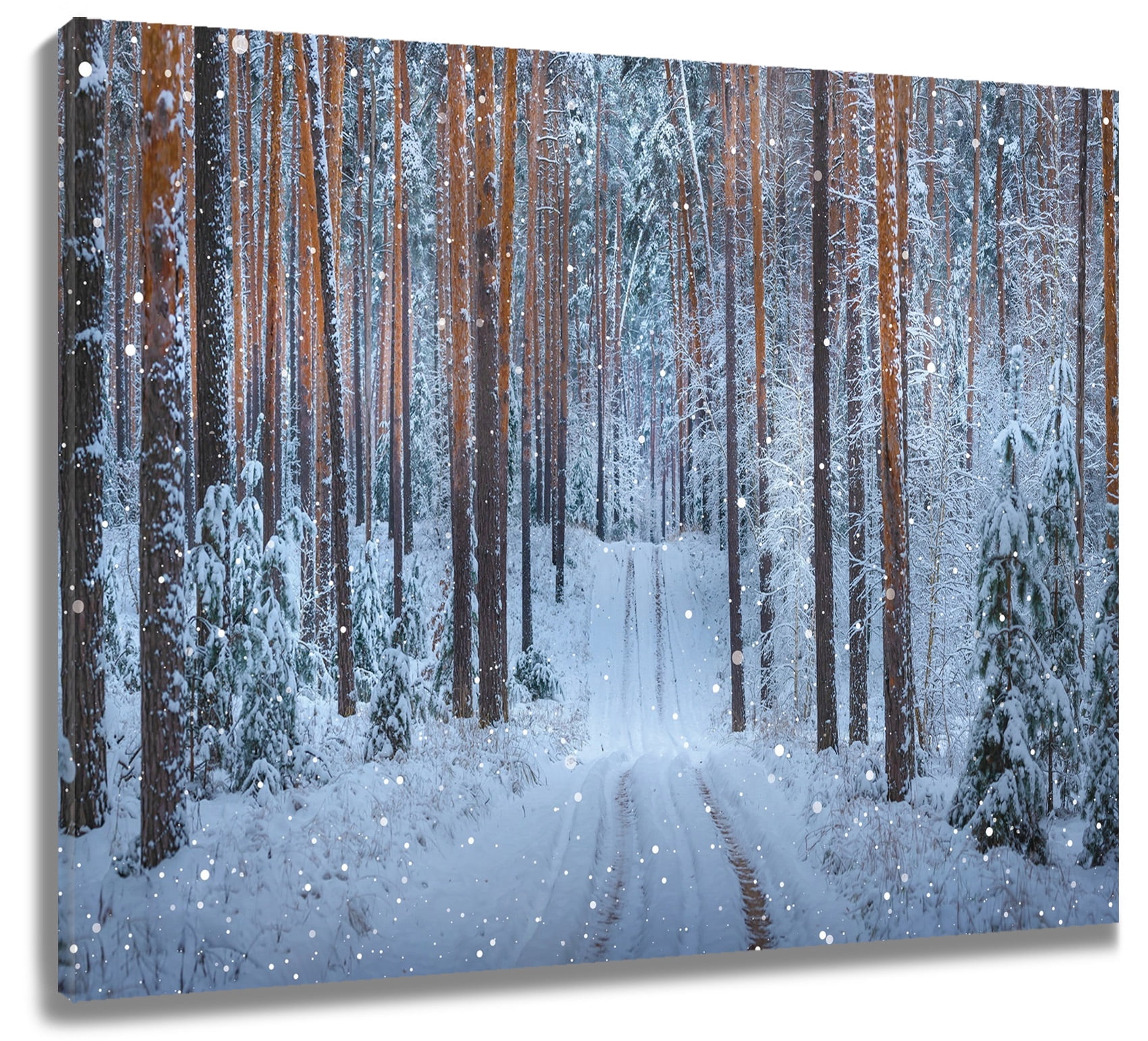 Snow Forest Wall Art White Road in Snowy Forest with Snowflake Canvas ...