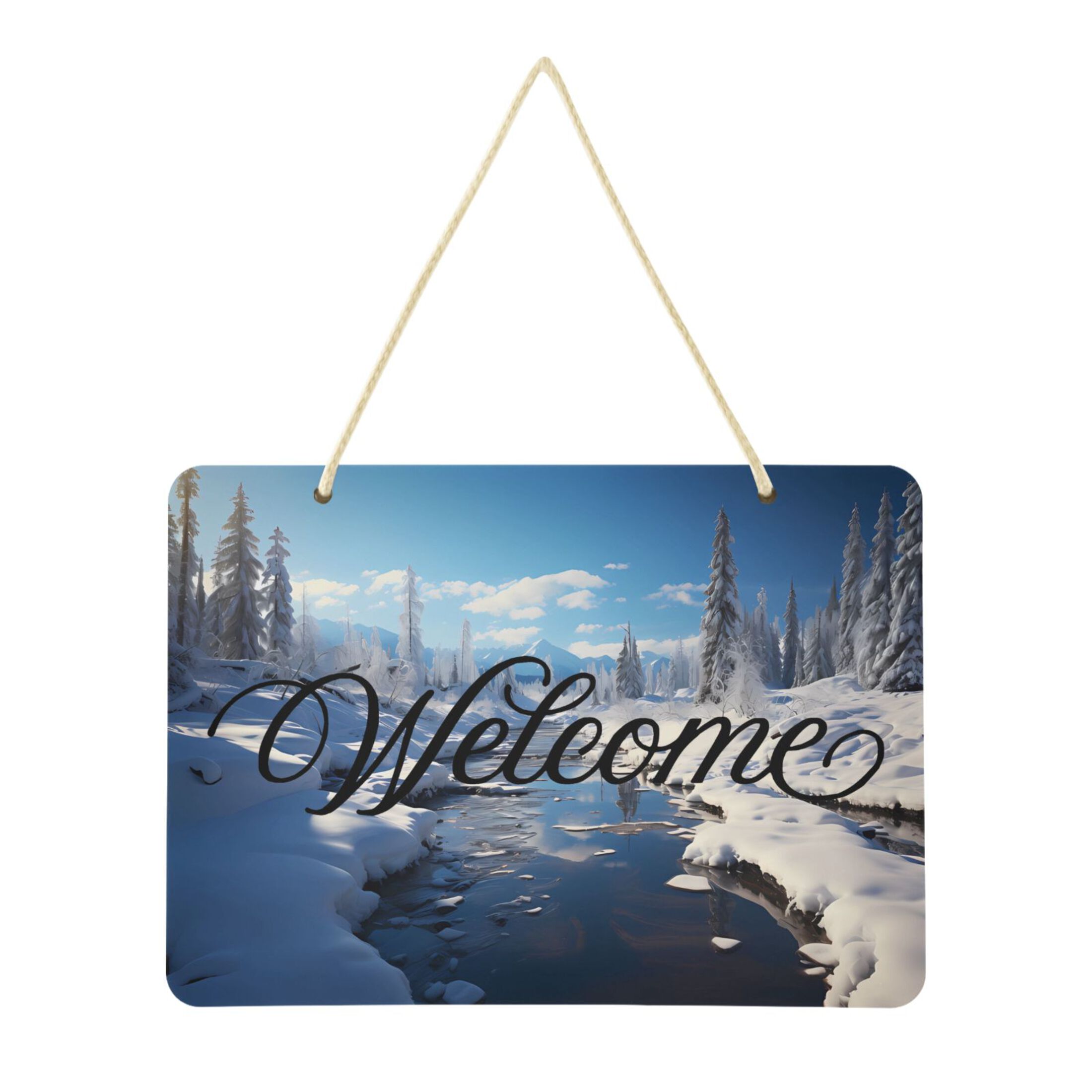 Snow Forest Welcome Sign Front Door PVC 14x10 inch Hanger Hello Sign ...