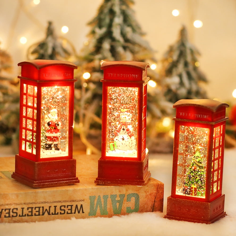 Christmas Snow Globe Lantern Phone Booth, Musical Xmas Ornament ...