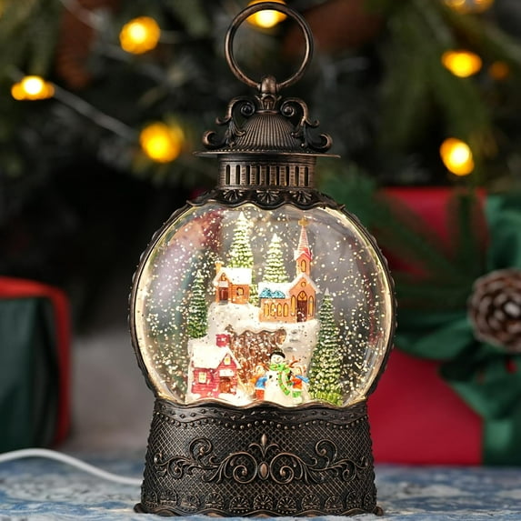Snow Globe with Village Church Snowman, Light Up Christmas Snow Globes ...