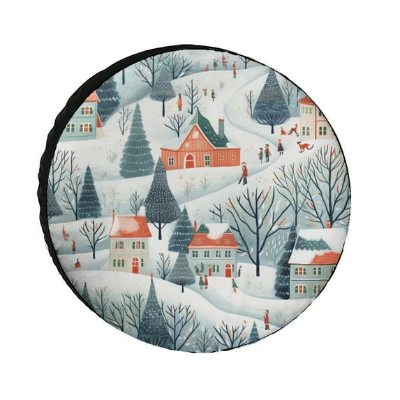 Snow House Scene Holiday Camper Spare Tire Cover Merry Christmas Winter ...