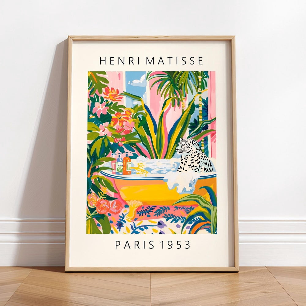 Snow Leo.Pard Art Print, Matisse Poster, Pink Wall Art, Bathroom Decor ...