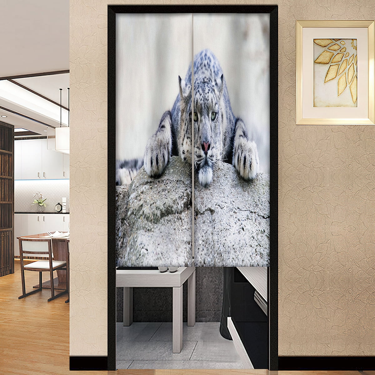 Snow Leopard Animals Door Curtains Big Cats Leopards Short Noren Dust ...