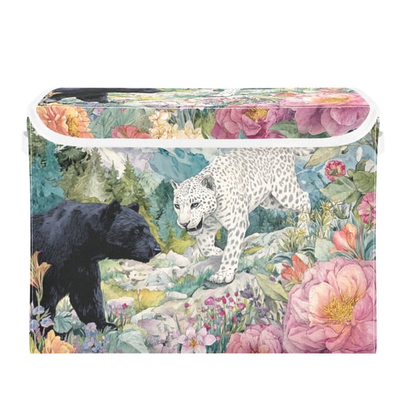 Snow Leopard Black Bear Flowers Iceberg Foldable Storage Bins with Lids ...