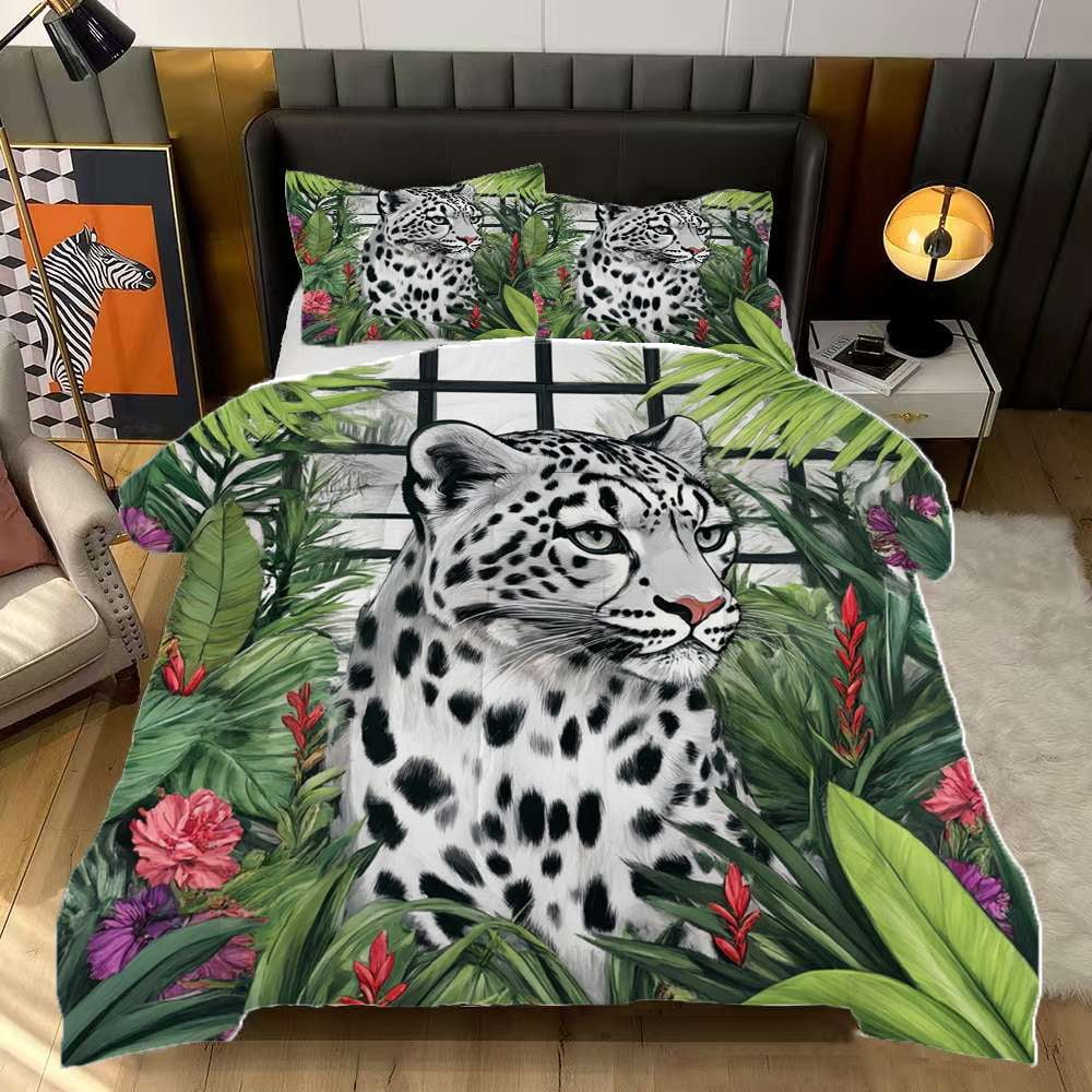 Snow Leopard Lush Jungle Paradise Comforter Set Queen Size Bedding Set ...