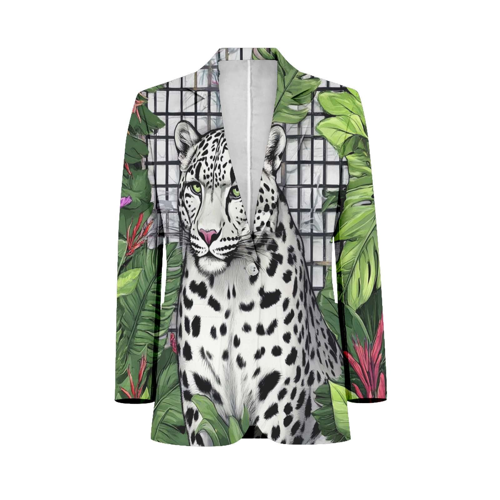 Snow Leopard Lush Tropical Foliage Customized Men's Suits full man ...