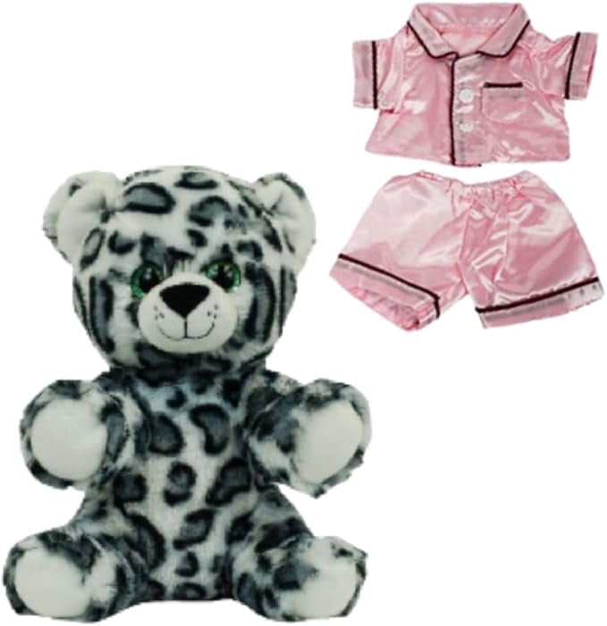 8 Lyra the Snow Leopard Plush with Pink Satin Pajamas & Shorts Combo ...