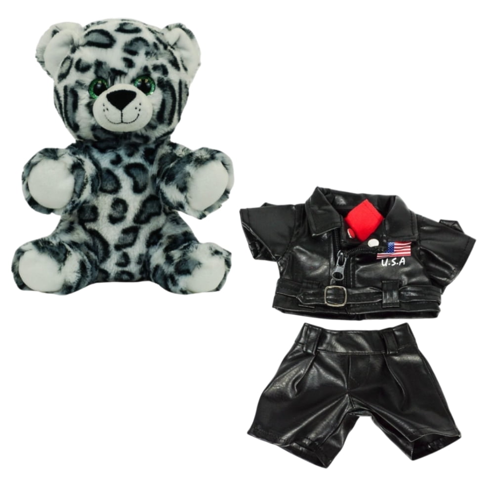 Snow Leopard Stuffed Toy Wearing Rider Biker Outfit – Plush Animal ...