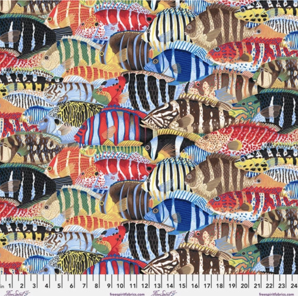 Snow Leopard Treasure Island Stripey Fish Multi Cotton Fabric by The ...