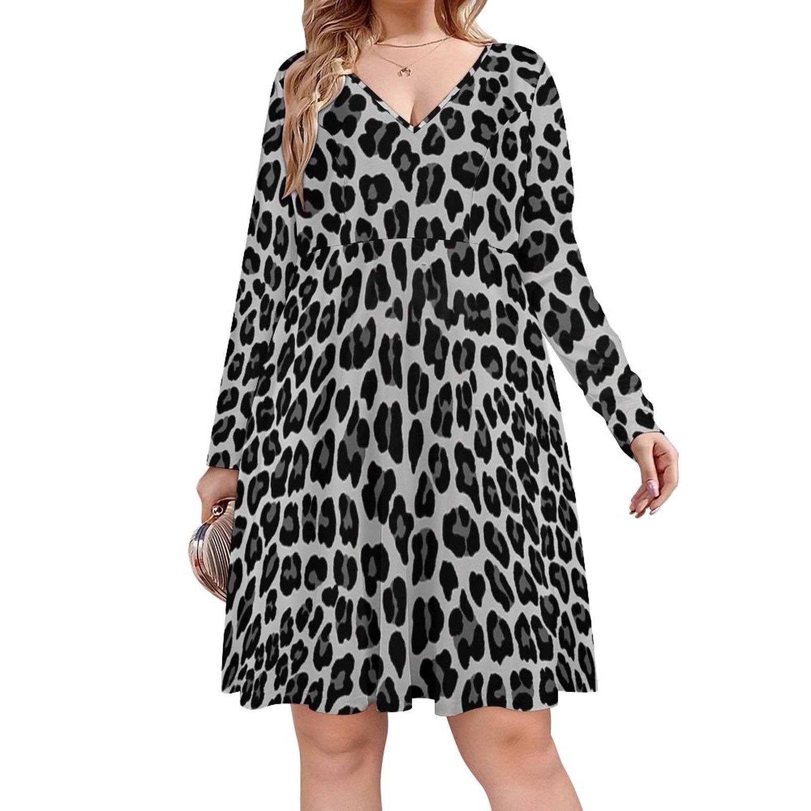 Snow Leopard White Long Sleeve Sexy Dresses For Women Ladies Vintage ...