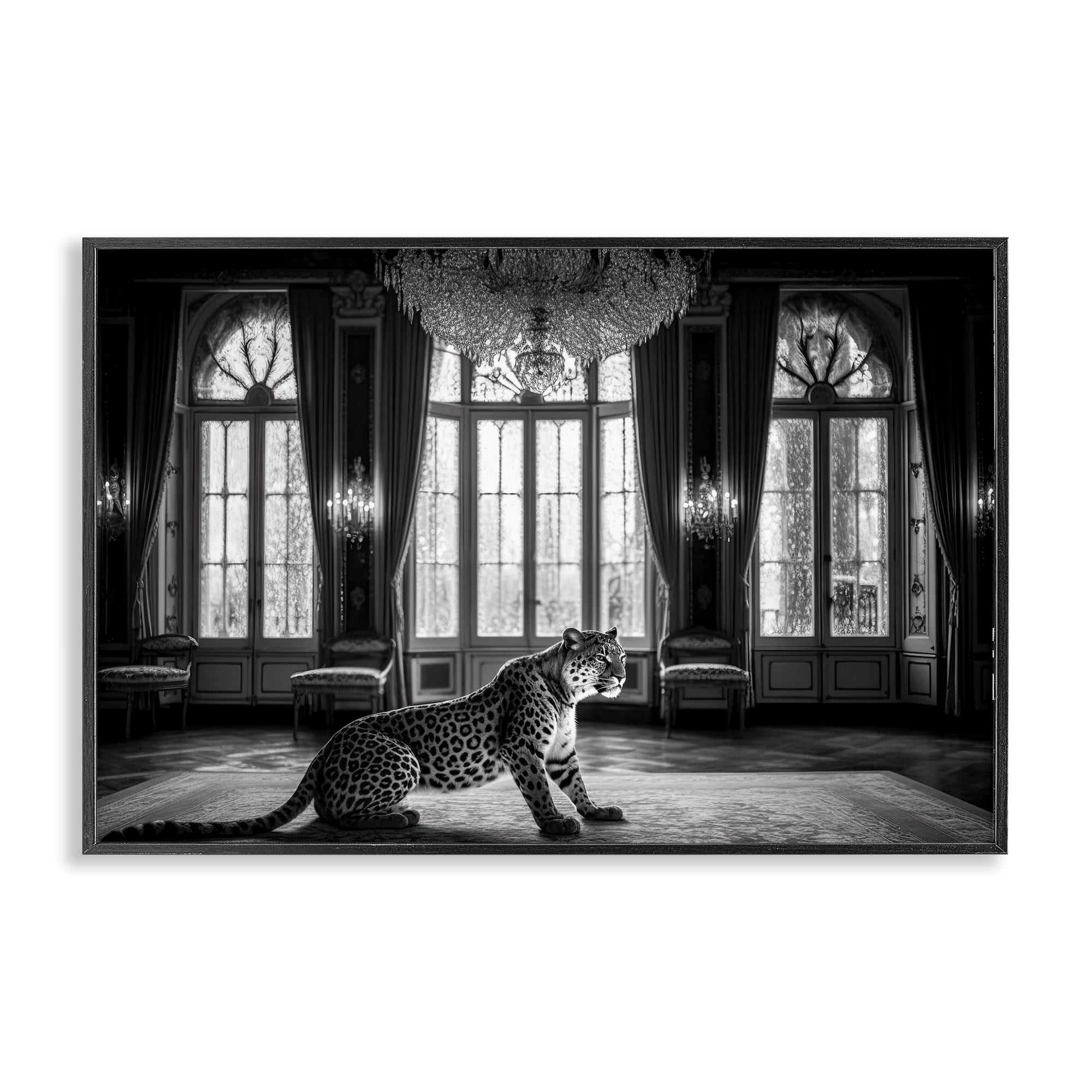 Snow Leopard in Opulent Mansion Black Framed Giclee Art, design by ...