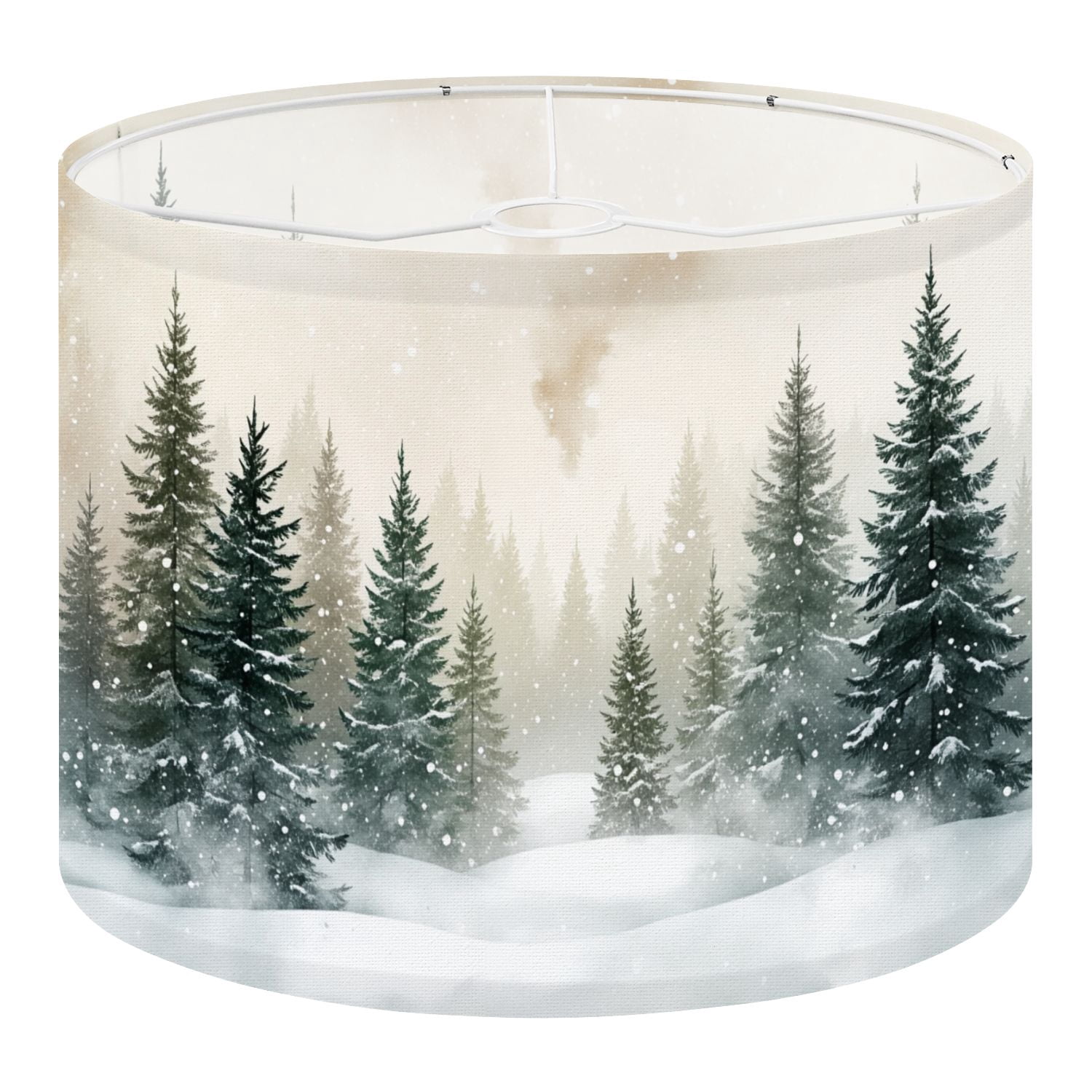 Snow Linen Drum Lampshades Trees Heavy Snow Scene Nature Trees Winter ...