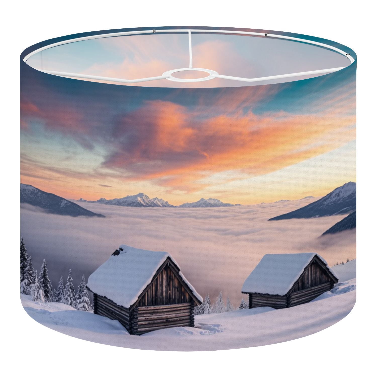 Snow Linen Drum Lampshades Winter Landscape Snow Forest Rustic Cozy ...