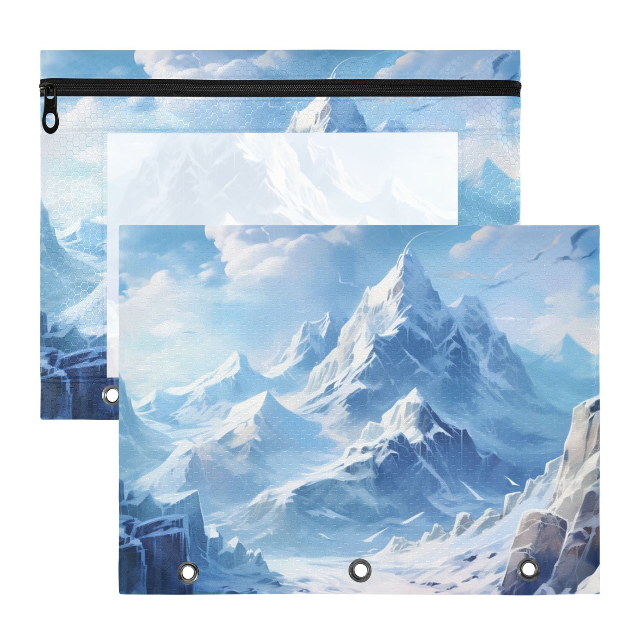 Snow Mountain Clouds 3-Ring Binder Pouches A4 Size Zipper Pocket File ...