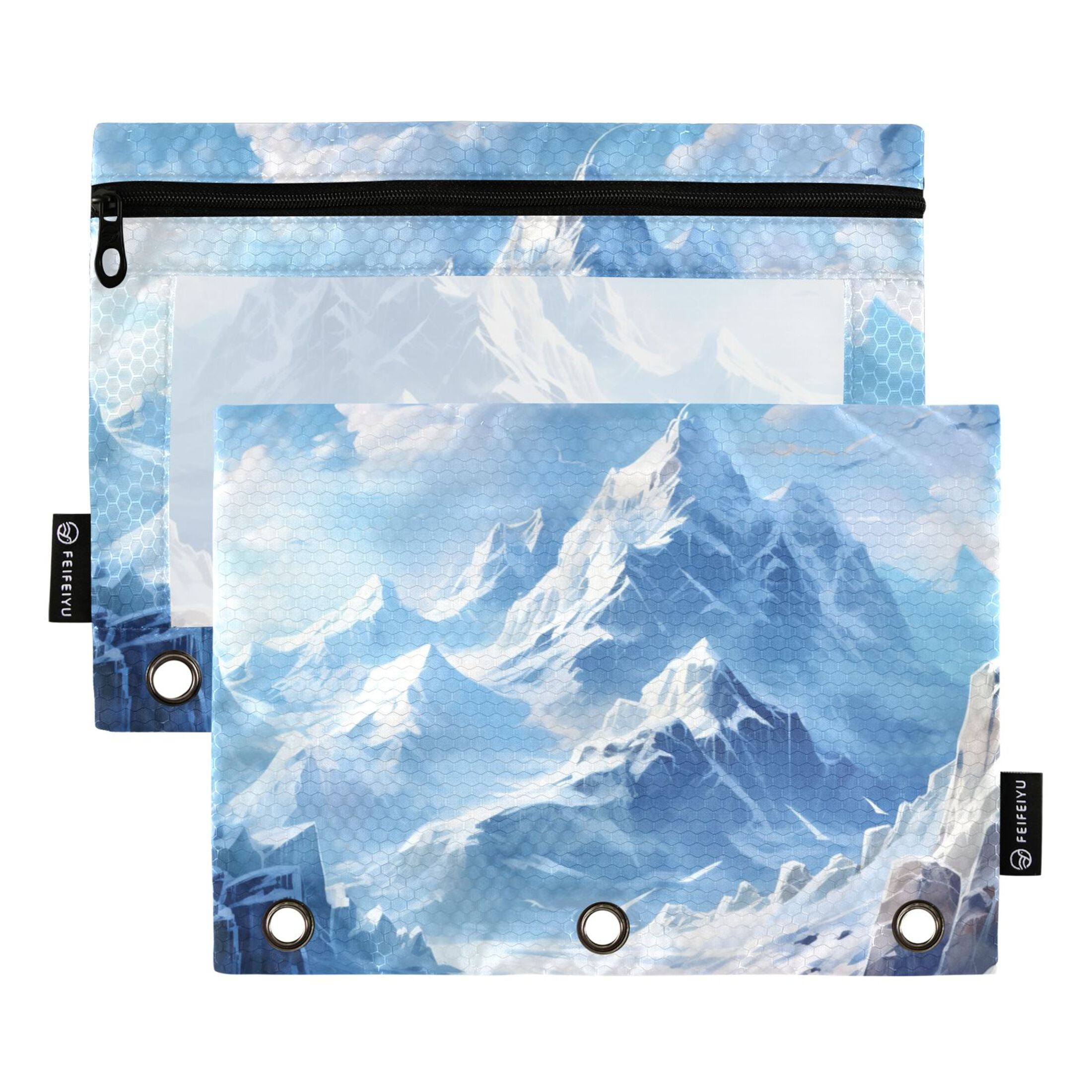 Snow Mountain Clouds Binder Pouches Zipper Pocket Document Storage 3 ...