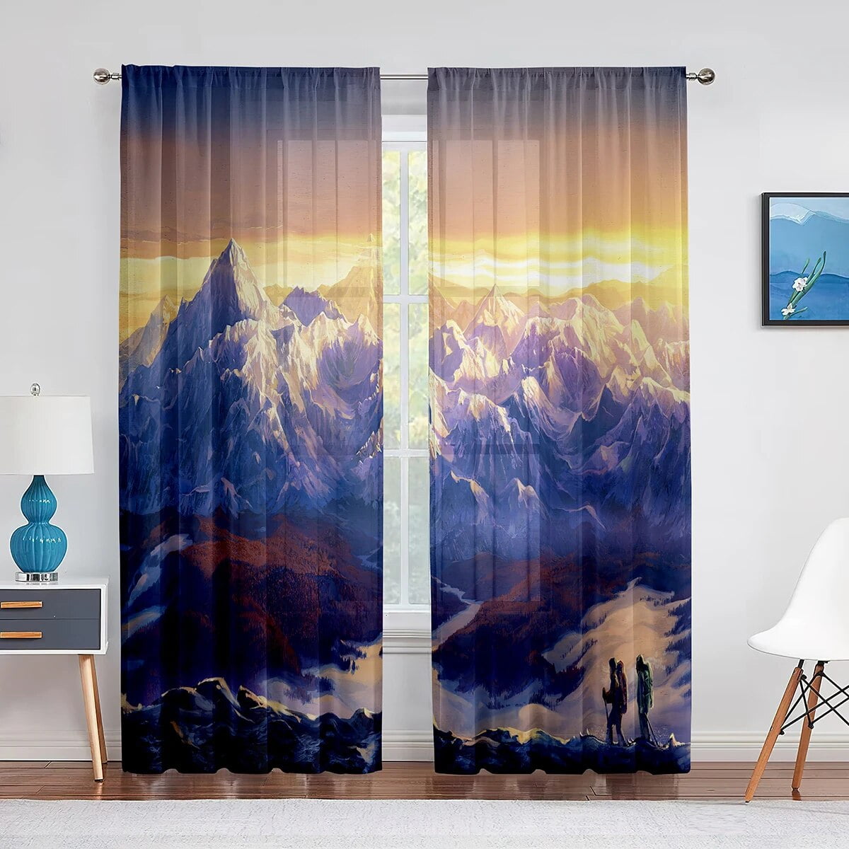 Snow Mountain Dreamy Dusk Scenery Sheer Curtain for Living Room Bedroom ...