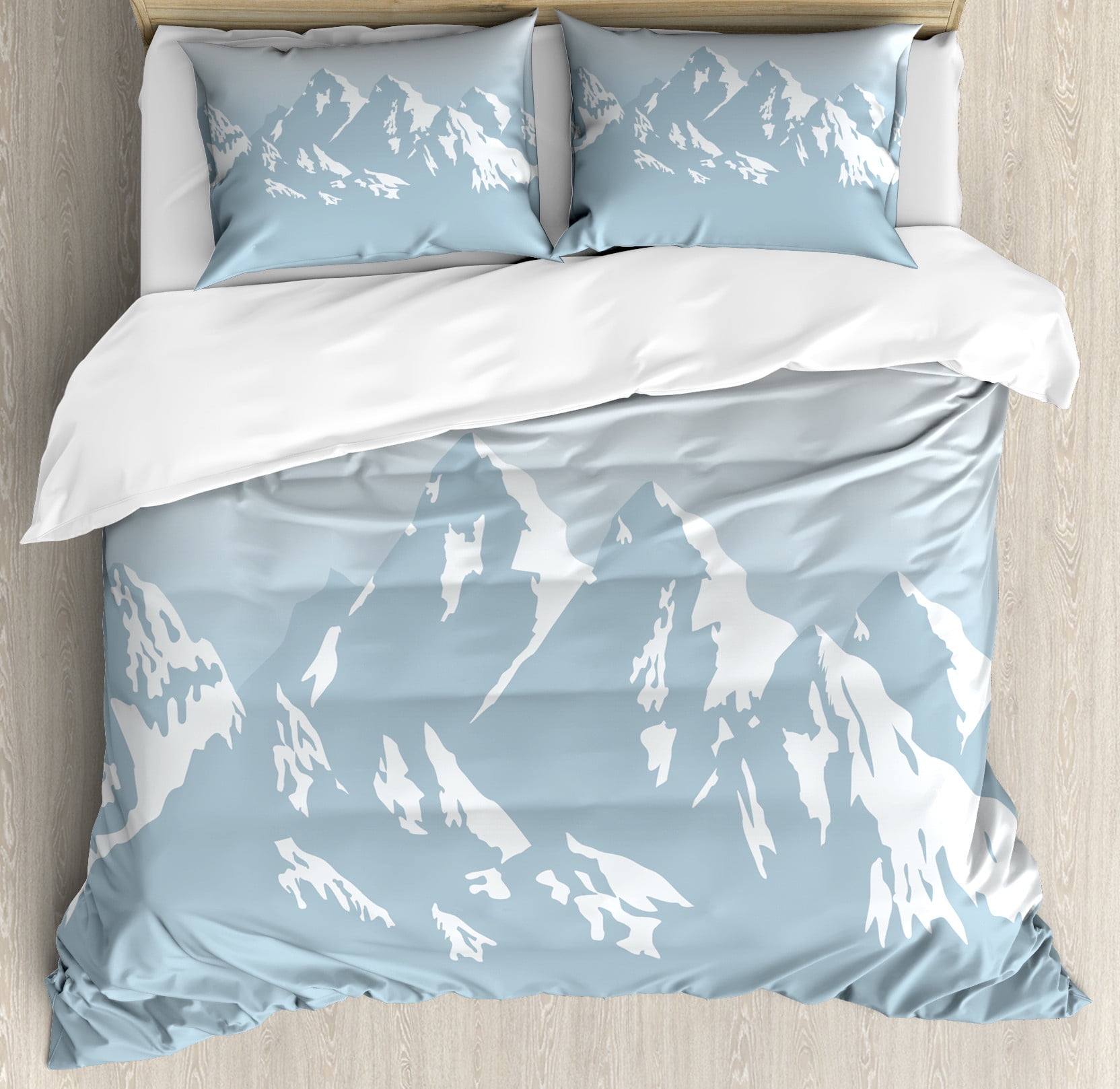 Snow Mountain Duvet Cover Set, Snow-capped Mount Range Illustration Art ...