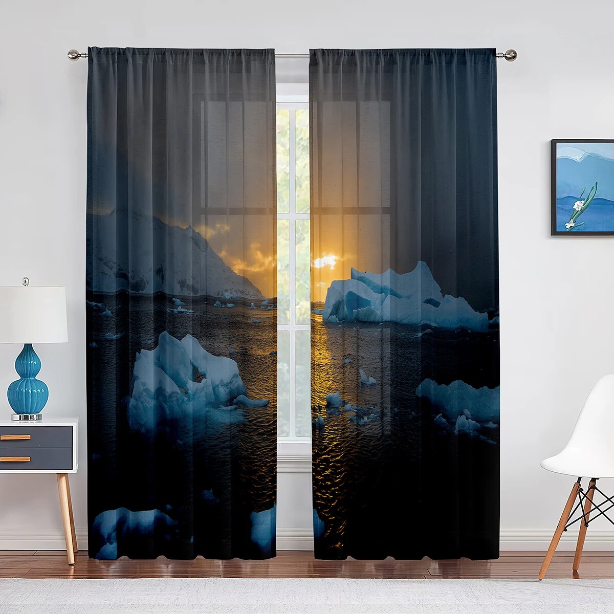 Snow Mountain Iceberg Northern Antarctic Lake Chiffon Sheer Curtains ...