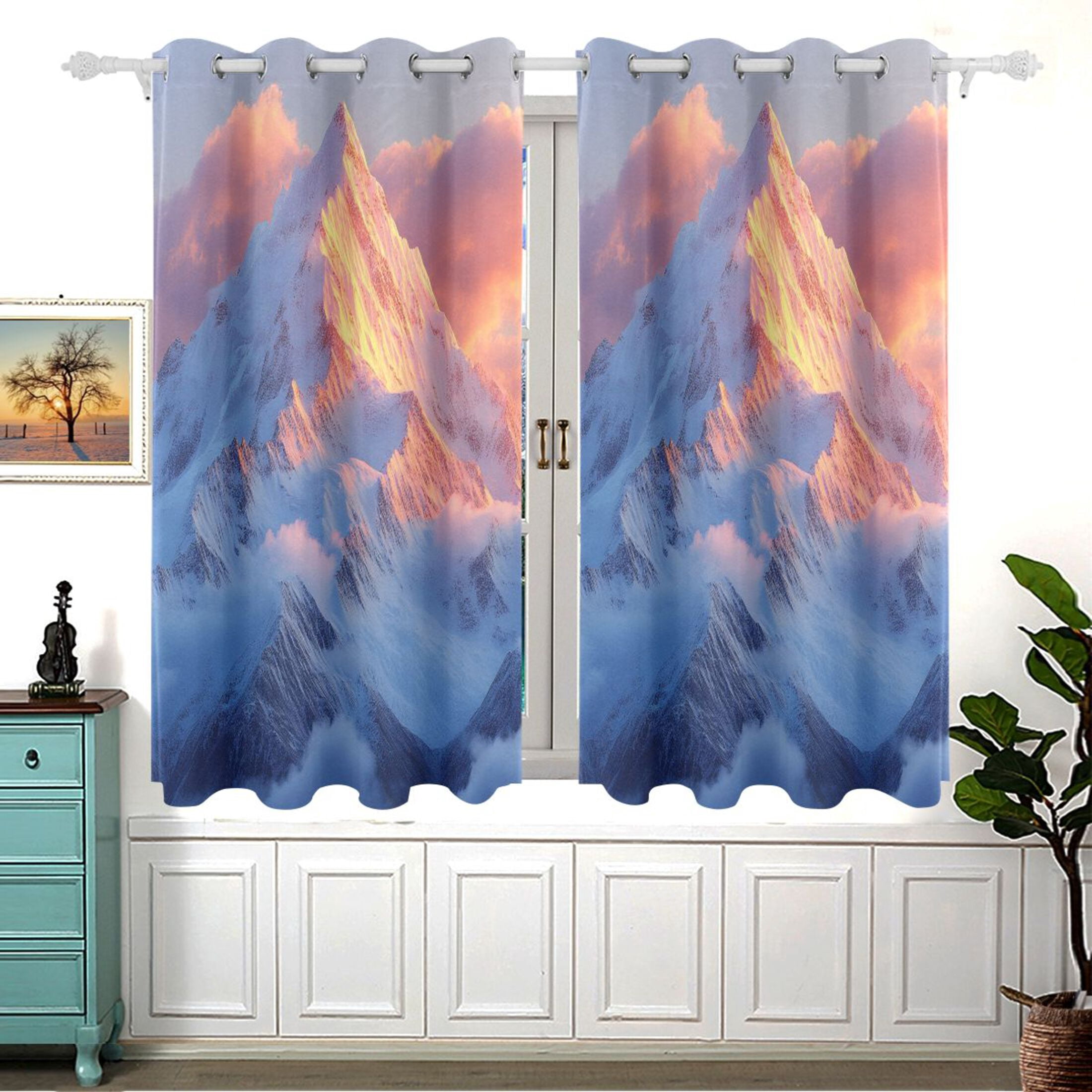Snow Mountain Of Sunrise Clouds Curtains Drapes with Grommets 2 Panels ...