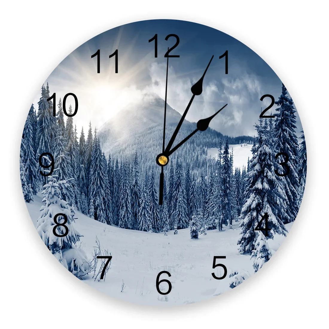 Snow Mountain Plant Woods Wall Clock Modern Design Living Room ...