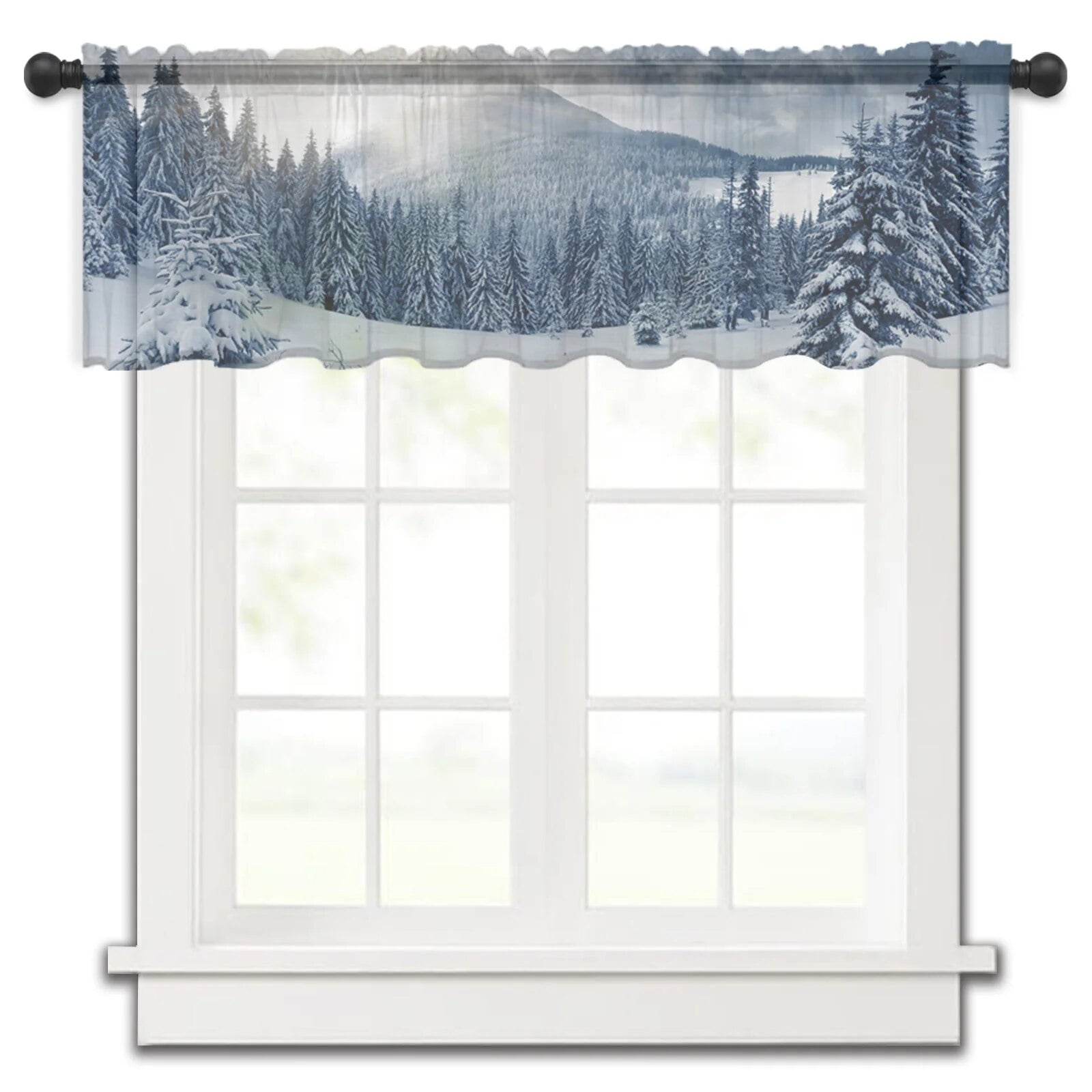 Snow Mountain Season Peak Forest Plant Window Curtain Tulle Sheer Short ...