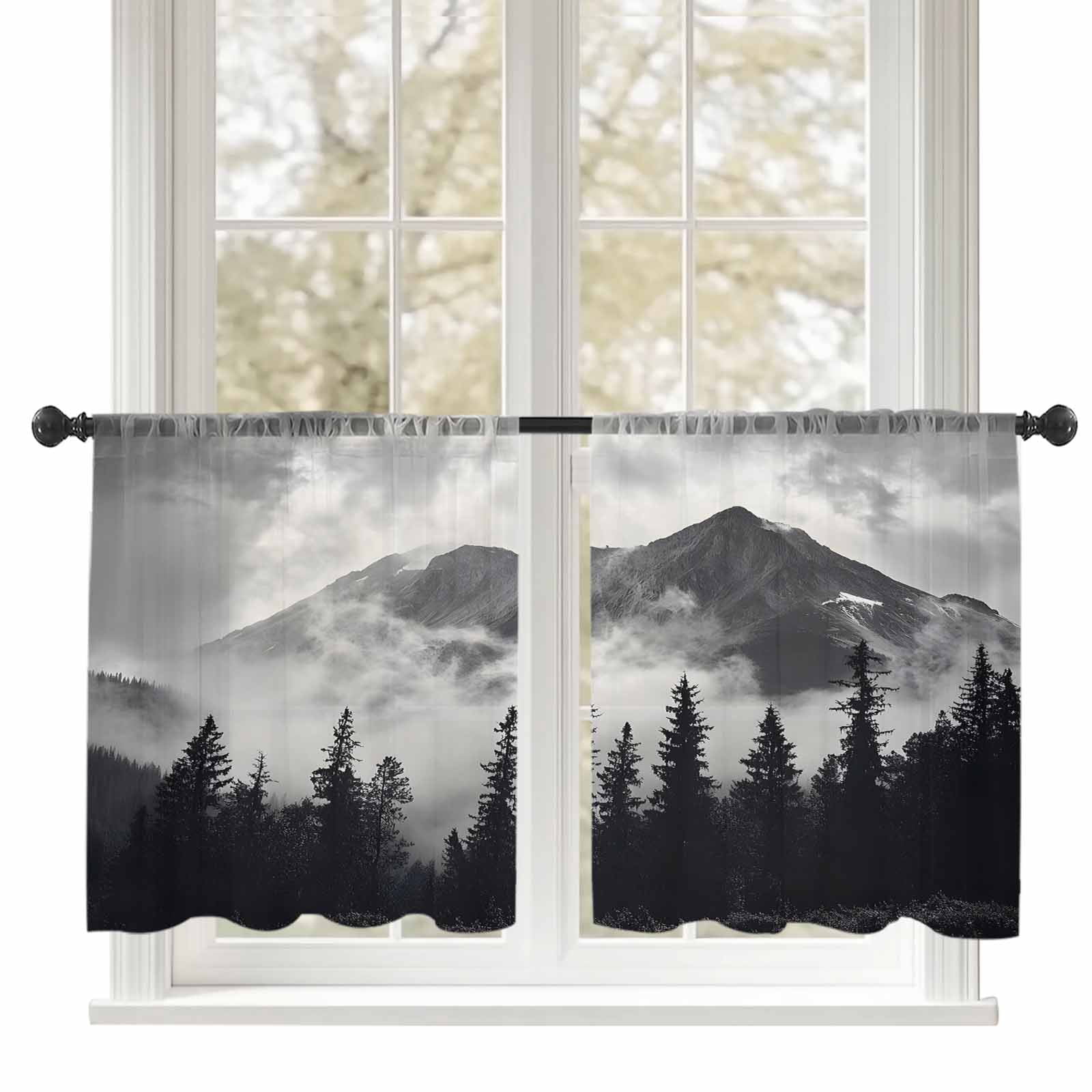 Snow Mountain Sheer Curtains 45 inches Long 2 Panels Set Nature Scenery ...